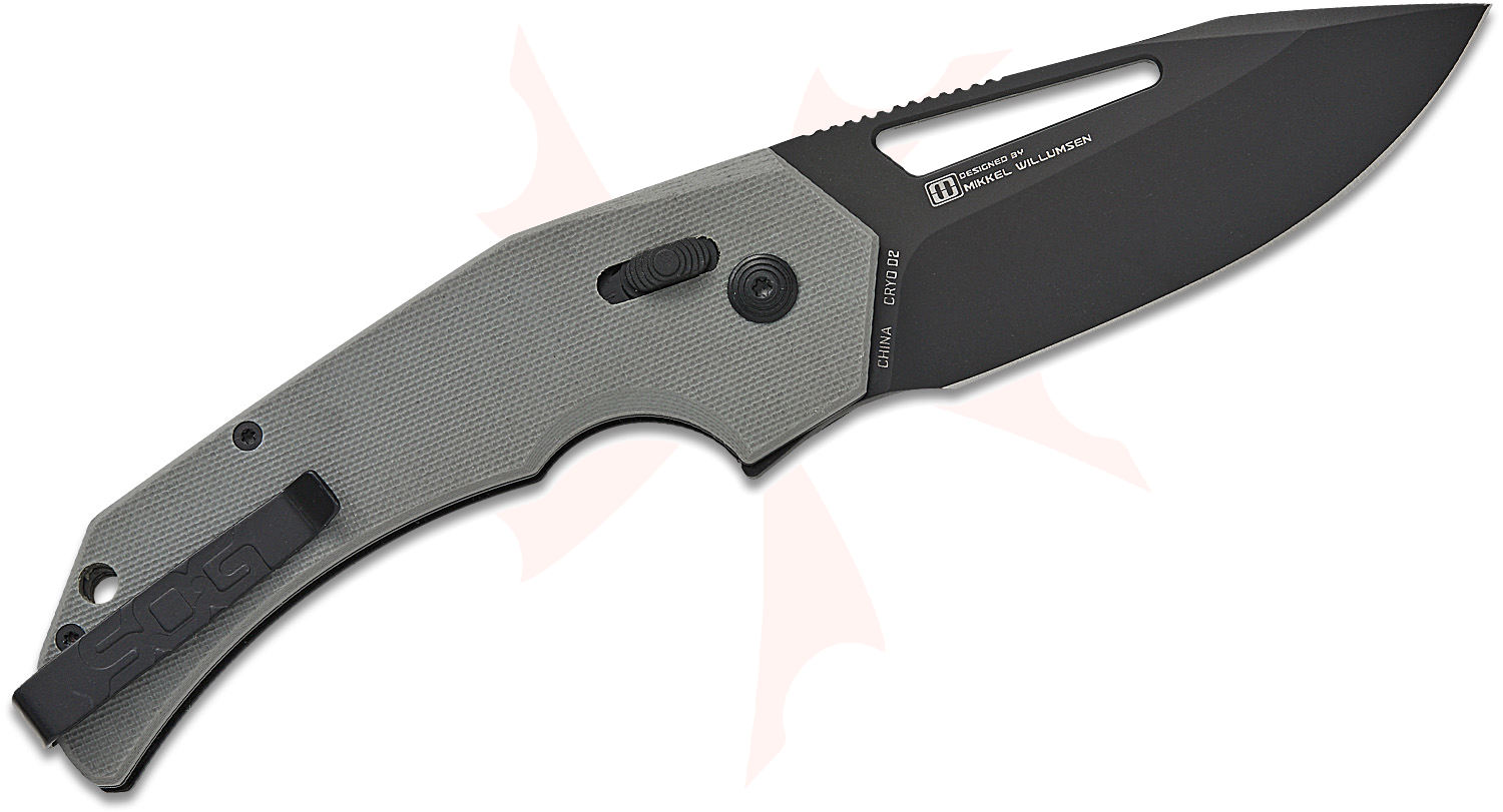 SOG Mikkel Willumsen Prohen XR Lock Flipper Knife 3.35" Black D2 Drop ...