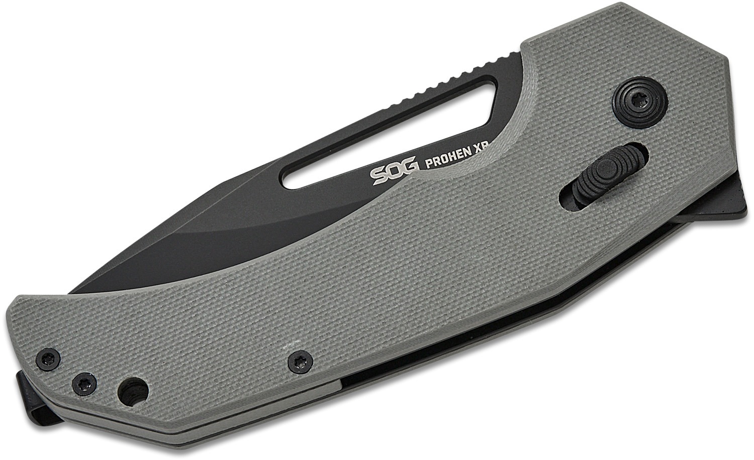 SOG Mikkel Willumsen Prohen XR Lock Flipper Knife 3.35" Black D2 Drop ...
