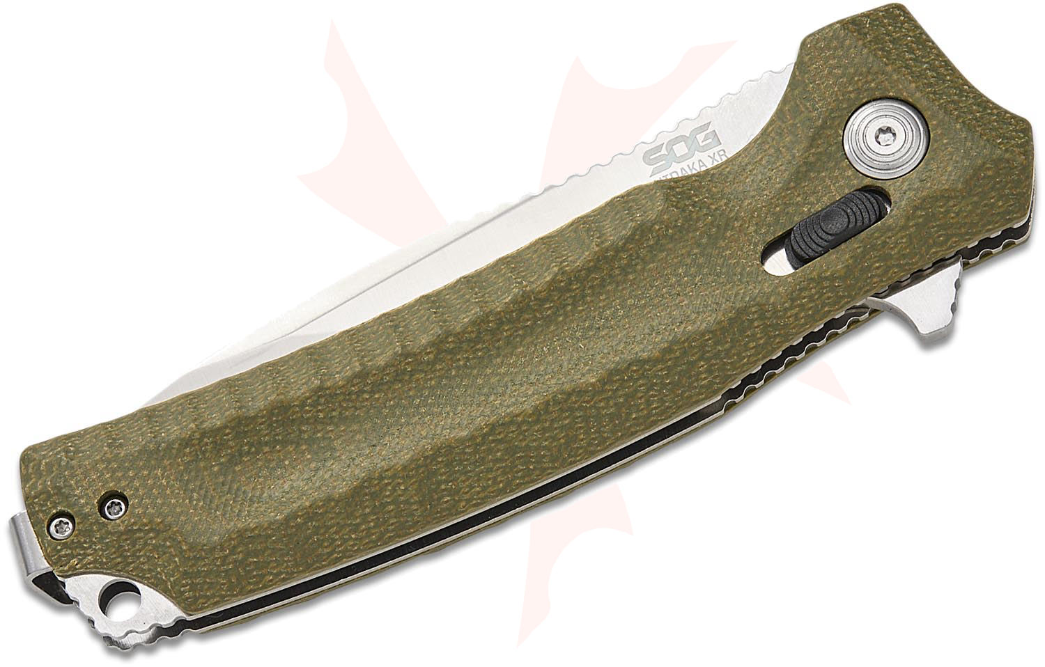 SOG Hidaka XR Flipper Knife 3.5" CPM-3V Satin Kiku Blade, Green Micarta ...
