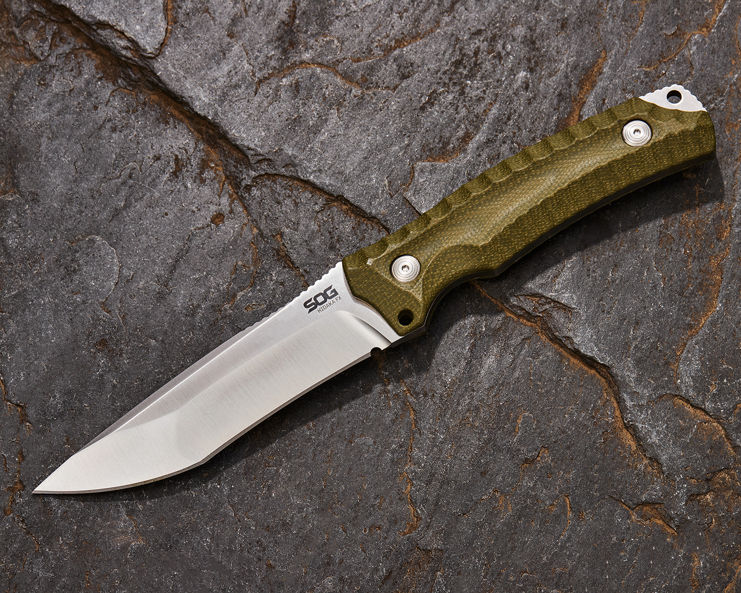 SOG Hidaka FX Fixed Blade Knife 4.875" CPM-3V Satin Kiku Blade, Green ...