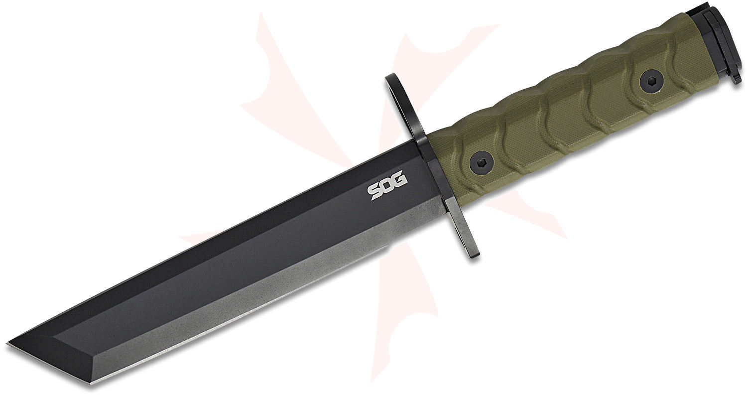 SOG BAR15T Bayonet Fixed Blade Knife 7.1" Black PVD Tanto Blade, OD ...