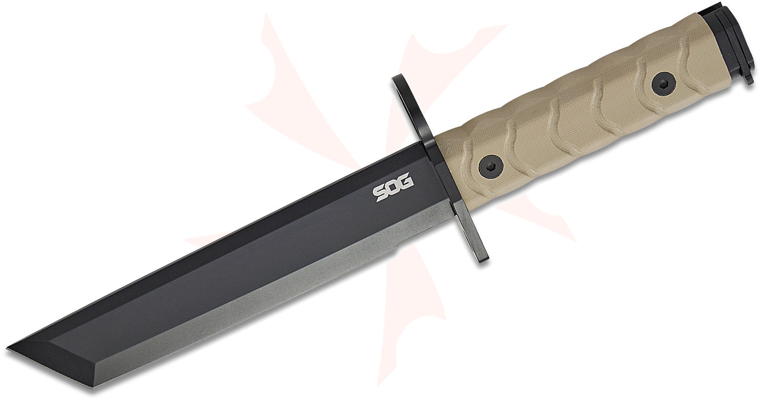 SOG BAR15T Bayonet Fixed Blade Knife 7.1" Black PVD Tanto Blade, Flat ...