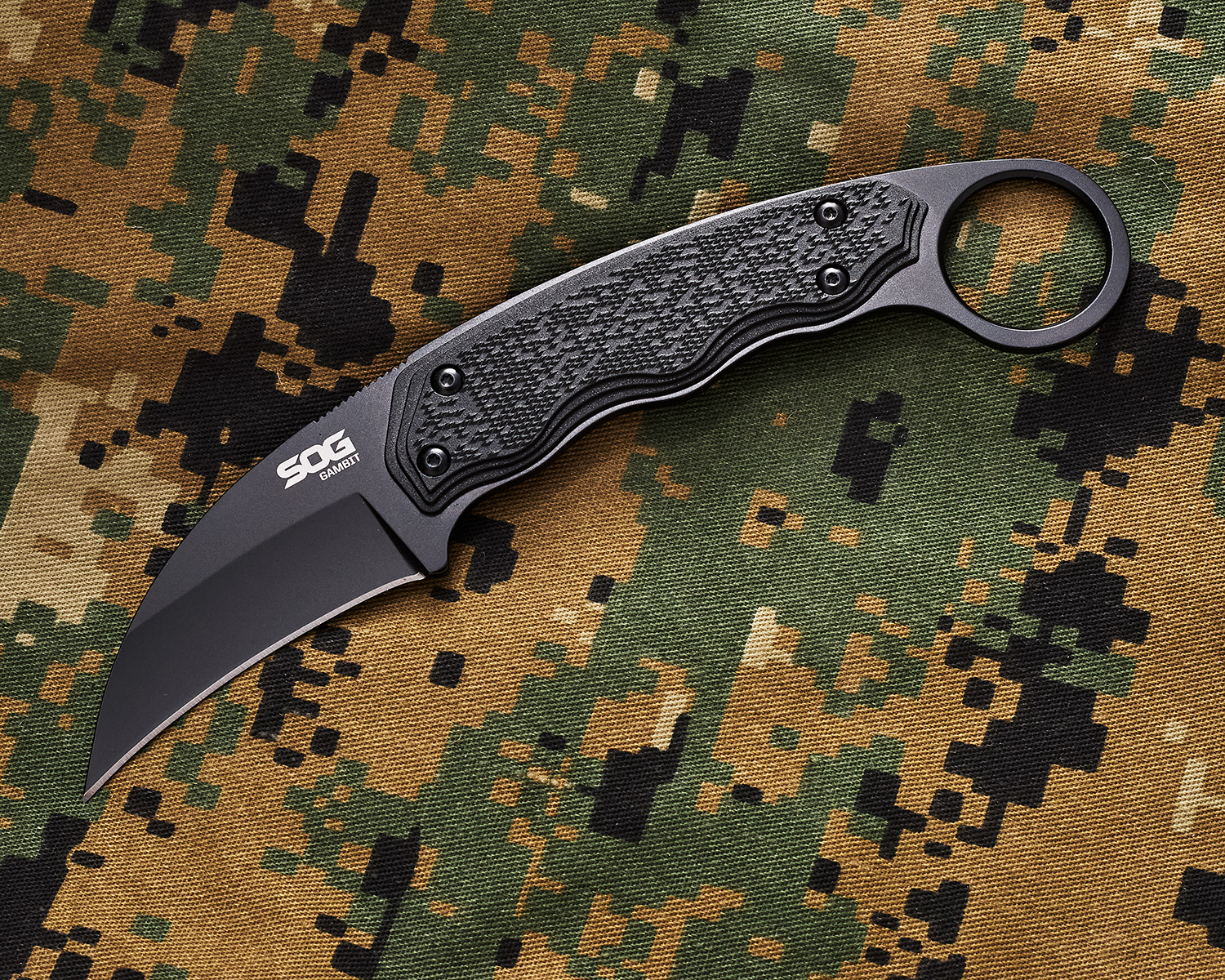 SOG Gambit 2.0 Karambit Fixed Blade Knife 2.58" Black PVD Hawkbill ...