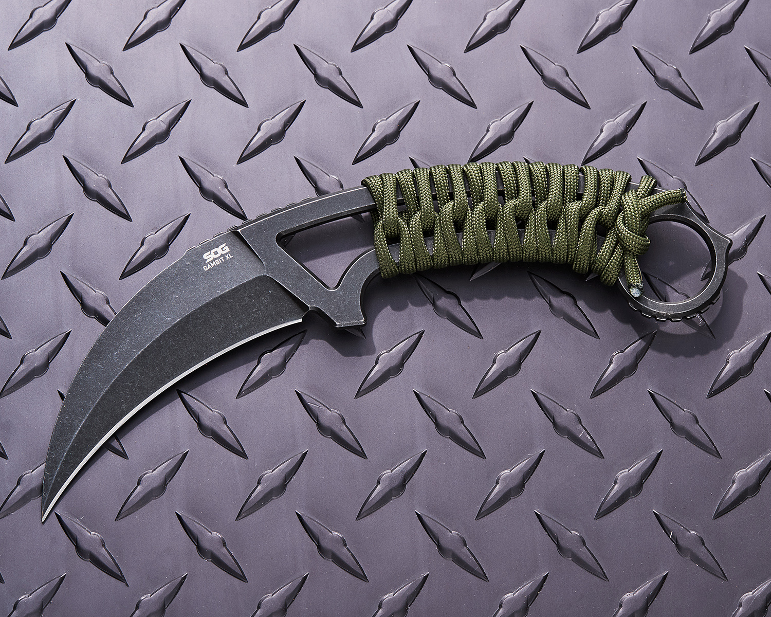 SOG Gambit XL Karambit Fixed 4" AUS-10A Black Stonewashed Hawkbill ...