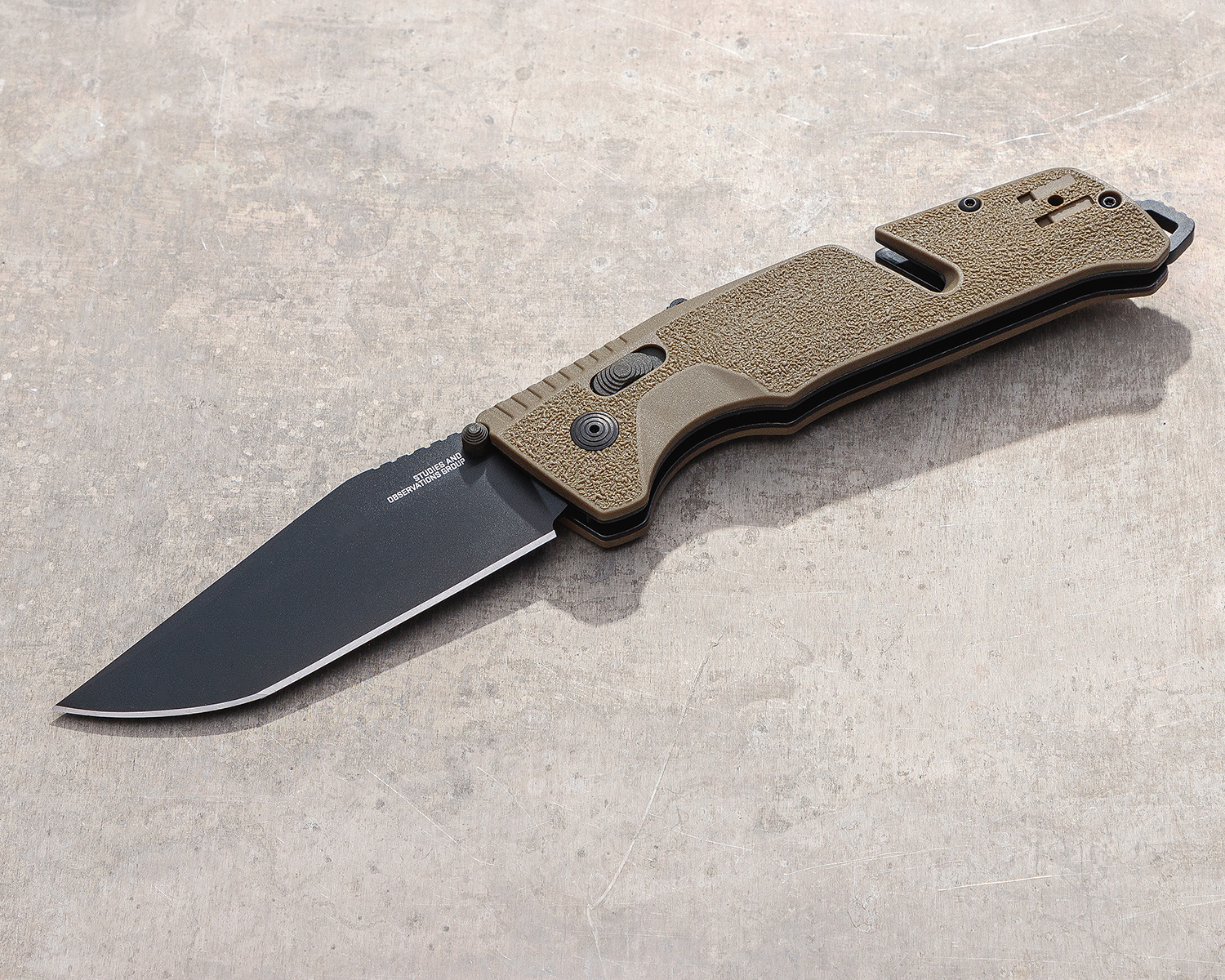 SOG Trident AT Flat Dark Earth Assisted Folding Knife 3.7" D2 Black ...
