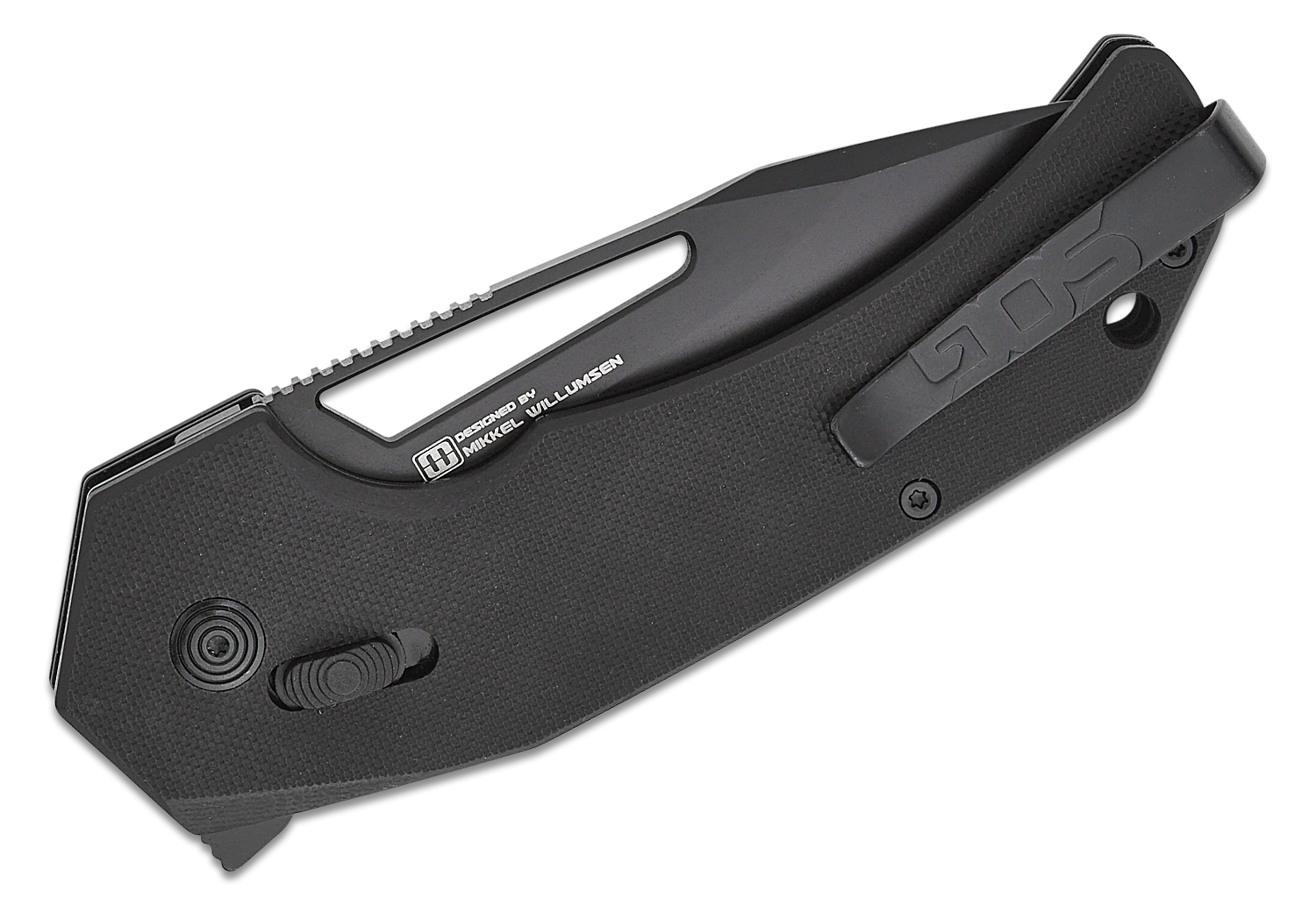 SOG Mikkel Willumsen Prohen XR Lock Flipper Knife 3.35" Black D2 Drop ...