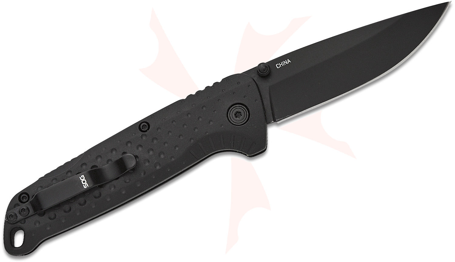 SOG Adventurer LB Lock Back Folding Knife 3" Black Drop Point Blade ...