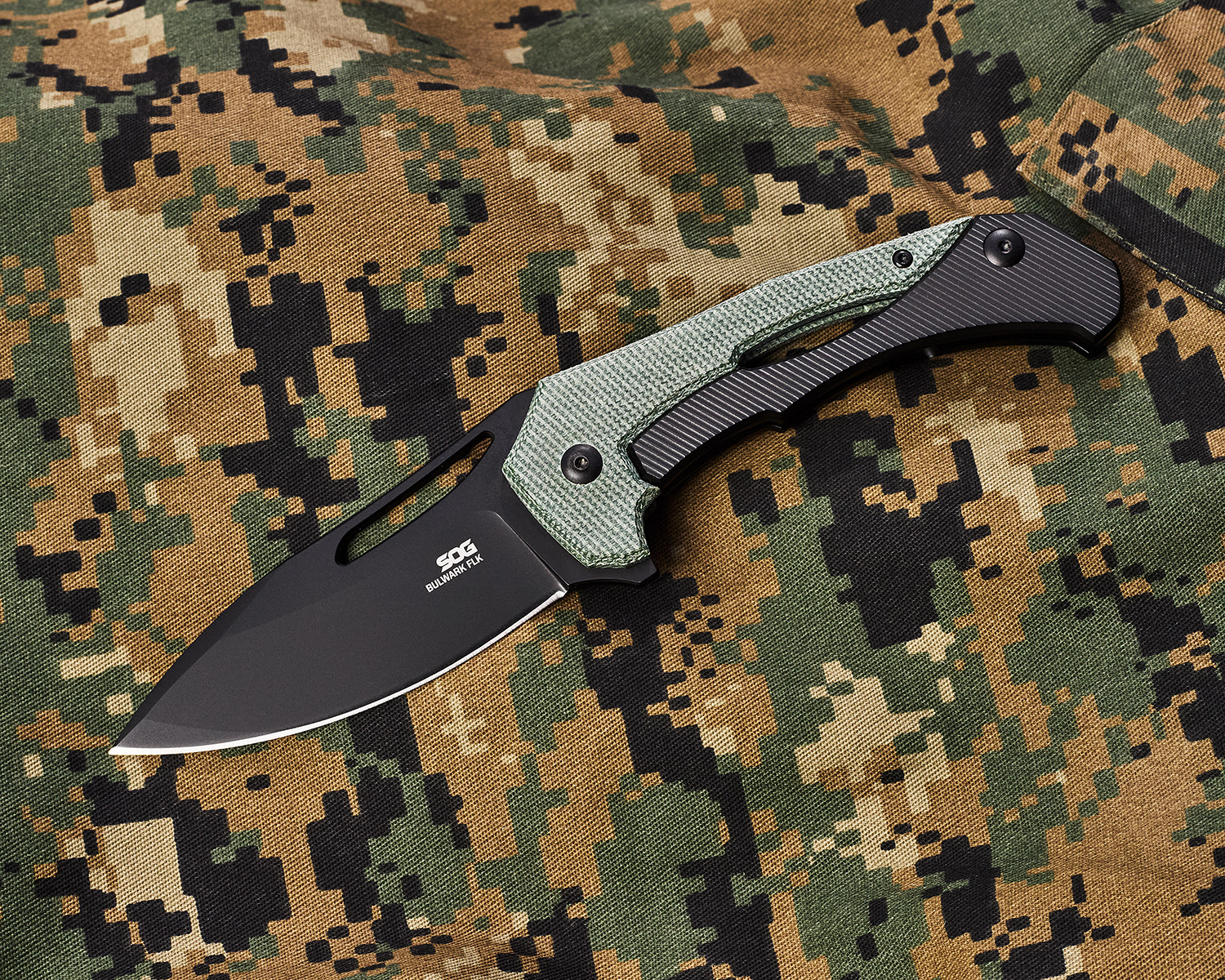 SOG Mikkel Willumsen Bulwark FLK Flipper Knife 3.58" D2 Black Drop ...