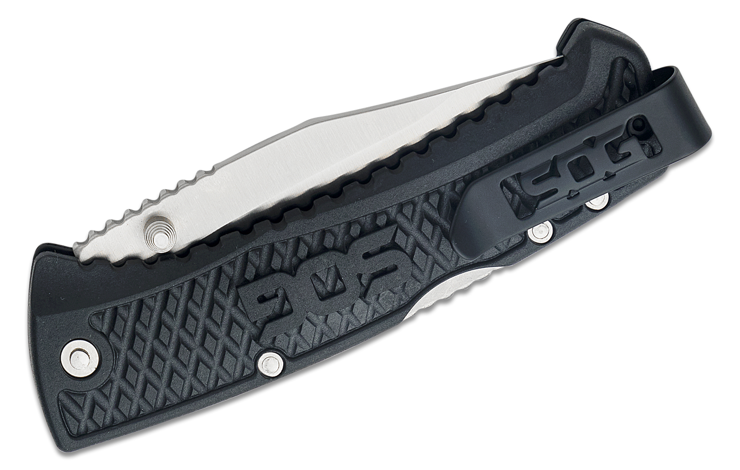 SOG Traction Folding Knife 3.5" Clip Point Plain Blade, Black GRN ...