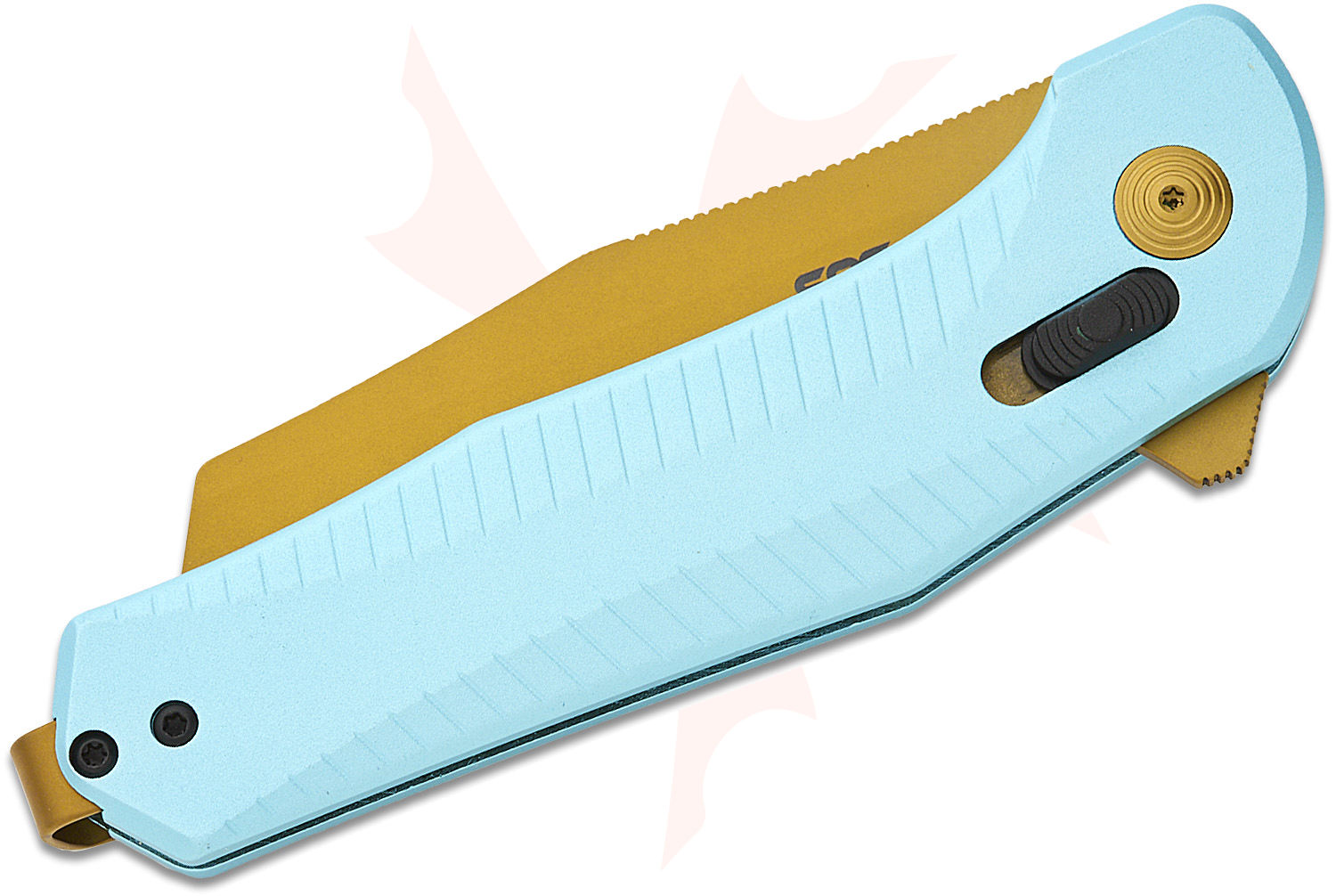 SOG Diverge XR Lock Flipper Knife 3" D2 Gold PVD Modified Sheepsfoot ...