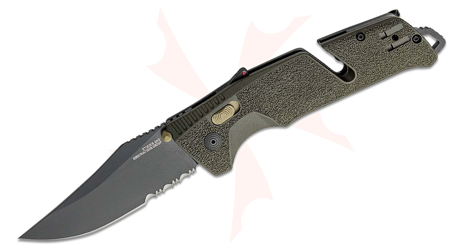 SOG Trident AT Olive Drab Assisted Folding Knife 3.7" D2 Black Combo ...