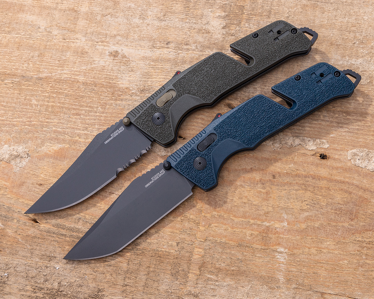 SOG Trident AT Uniform Blue Assisted Folding Knife 3.7" D2 Black Tanto ...