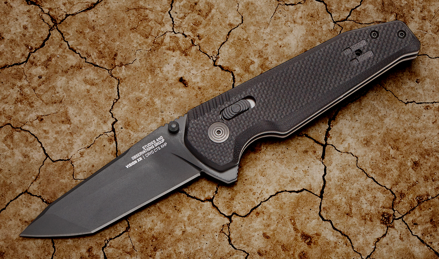 SOG Vision XR Flipper Knife 3.36" CTS-XHP Black Tanto Plain Blade ...