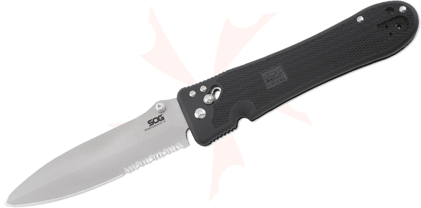 SOG Pentagon Elite II Folding Knife 5" VG10 Satin Combo Blade, Zytel ...
