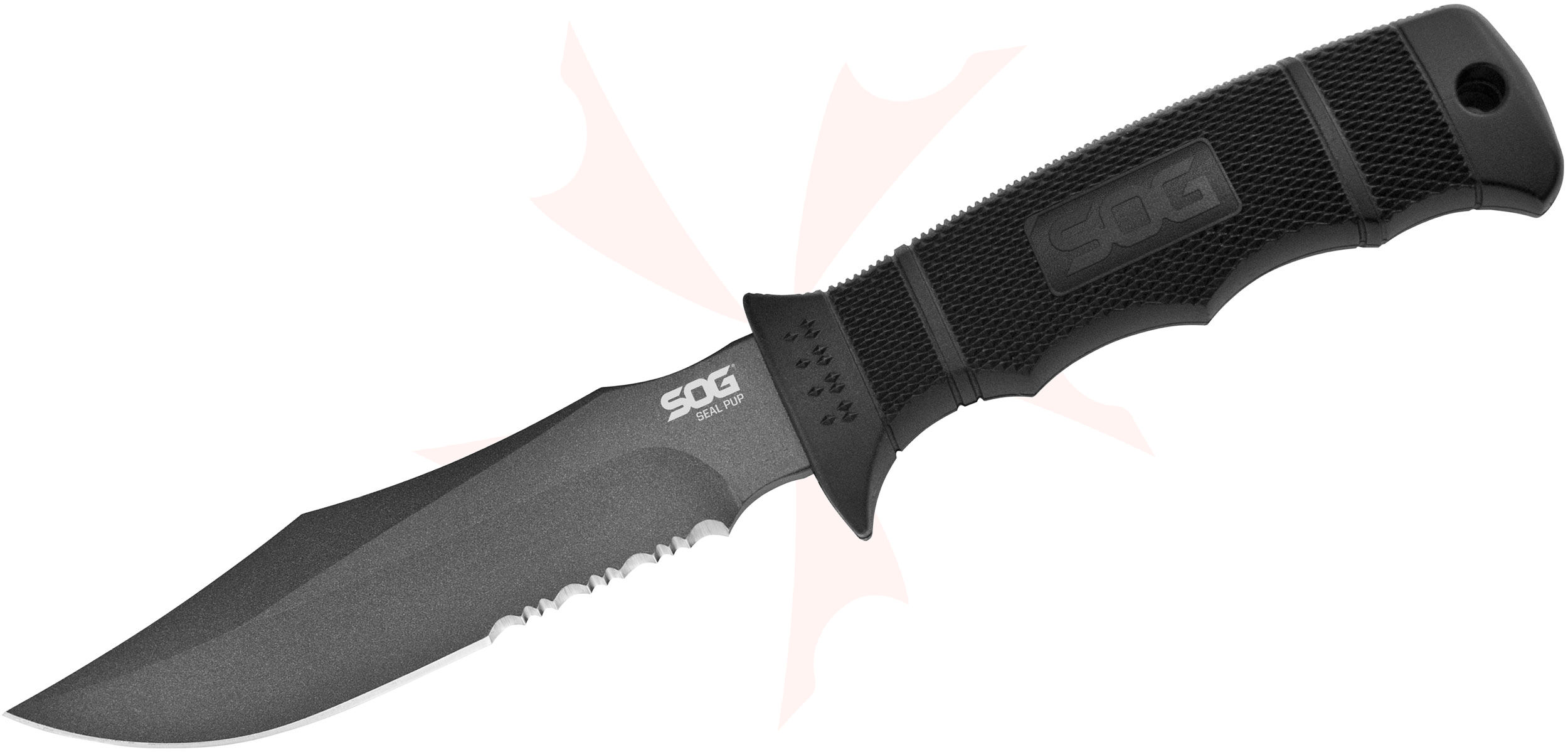 SOG M37N SEAL Pup Fixed 4.75" Powder Coated Combo Blade, GRN Handles ...