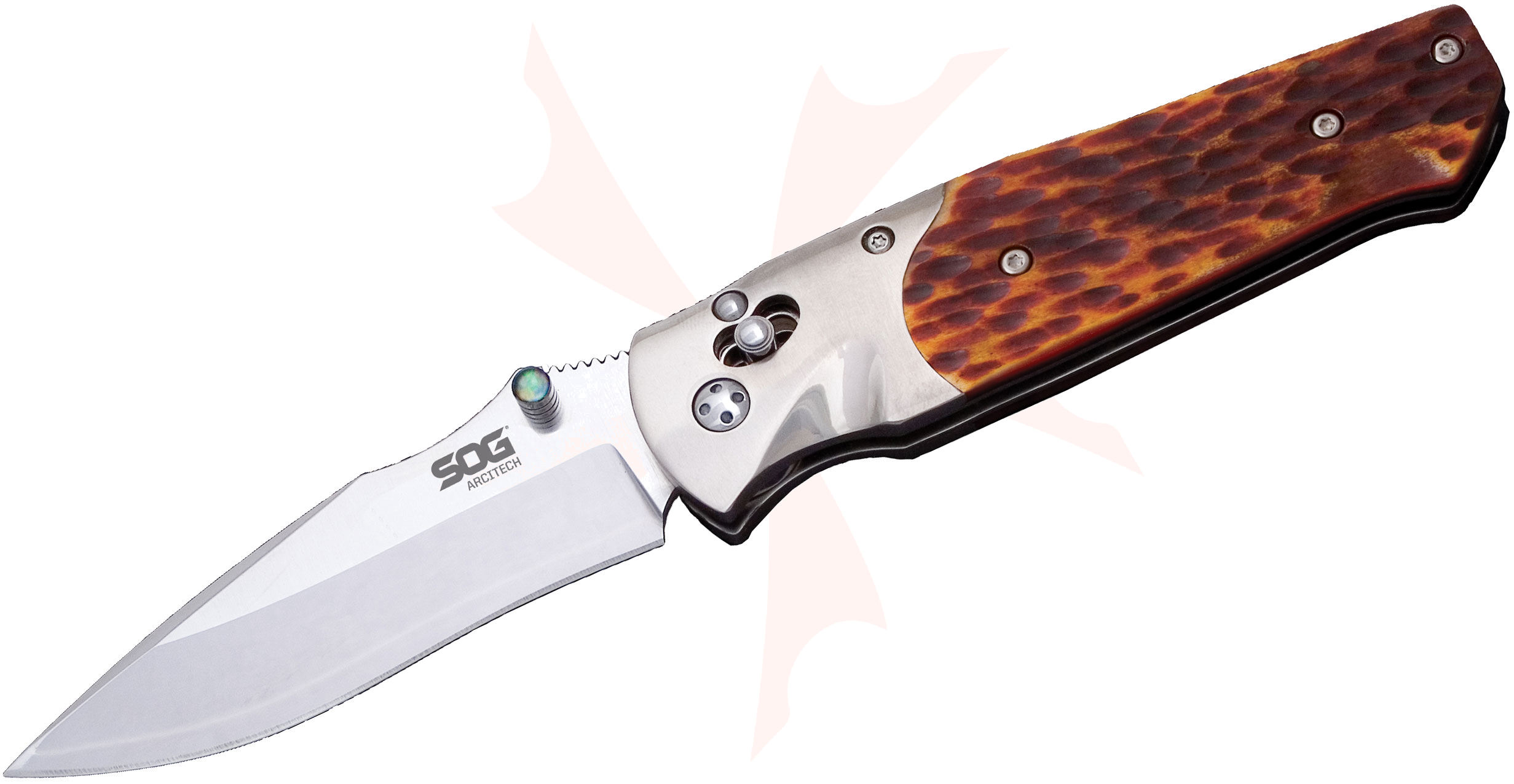 SOG A01 Arcitech Folding Knife 3.5" VG10 Satin Blade, Red Jigged Bone ...