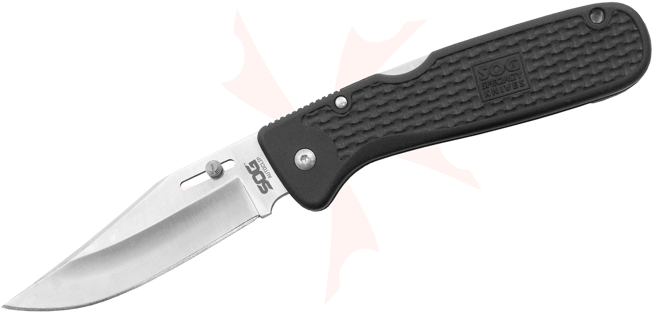 SOG AC20 AutoClip Lockback Folder 3.5" Satin Plain Blade, Zytel Handles ...