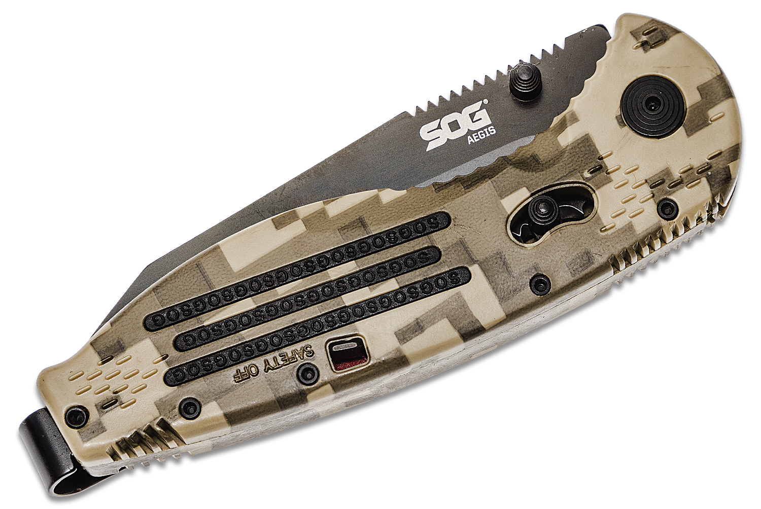 SOG Aegis Folding Knife Assisted 3.5" Black TiNi Combo Tanto Blade ...