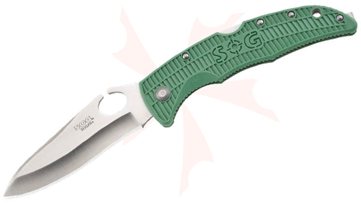 SOG SOGzilla (Large) Folding Knife 3.8" Satin Plain Blade, Green FRN ...