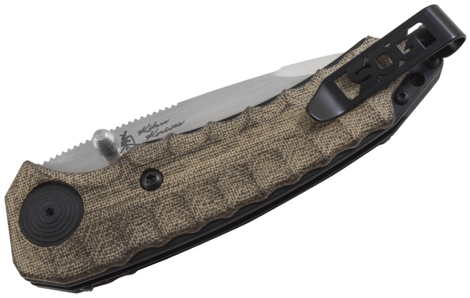 SOG Kiku Assisted Folding Knife 3.5" Satin VG10 Blade, Green Linen ...