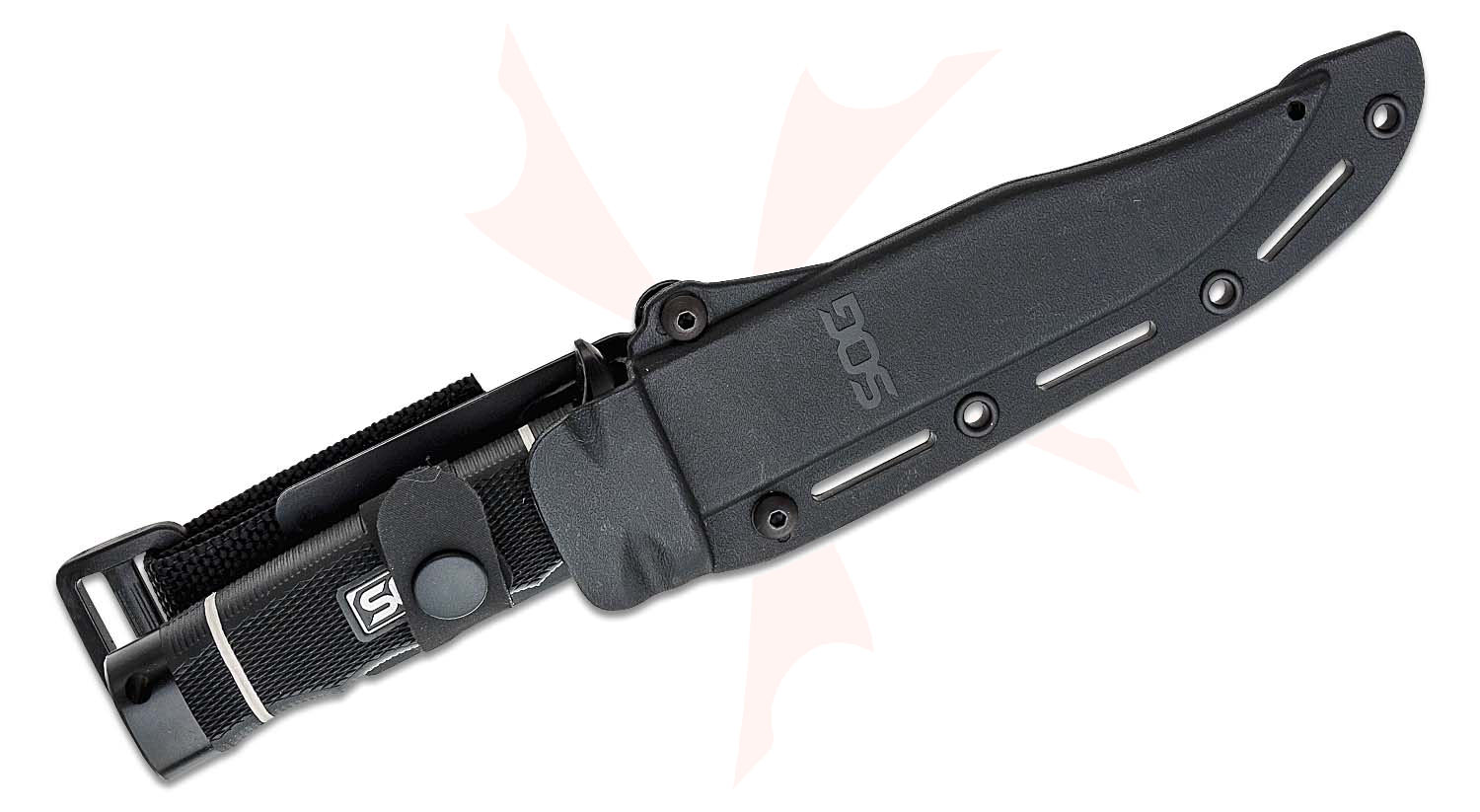 SOG Tech Bowie Fixed 6.4" Black Plain Blade, Kraton Handle, Kydex Sheath - KnifeCenter - S10B-K