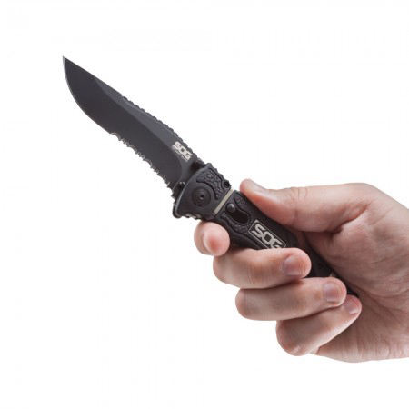 SOG Trident Elite Assisted Folding Knife 3.7" Black TiNi Combo Clip ...