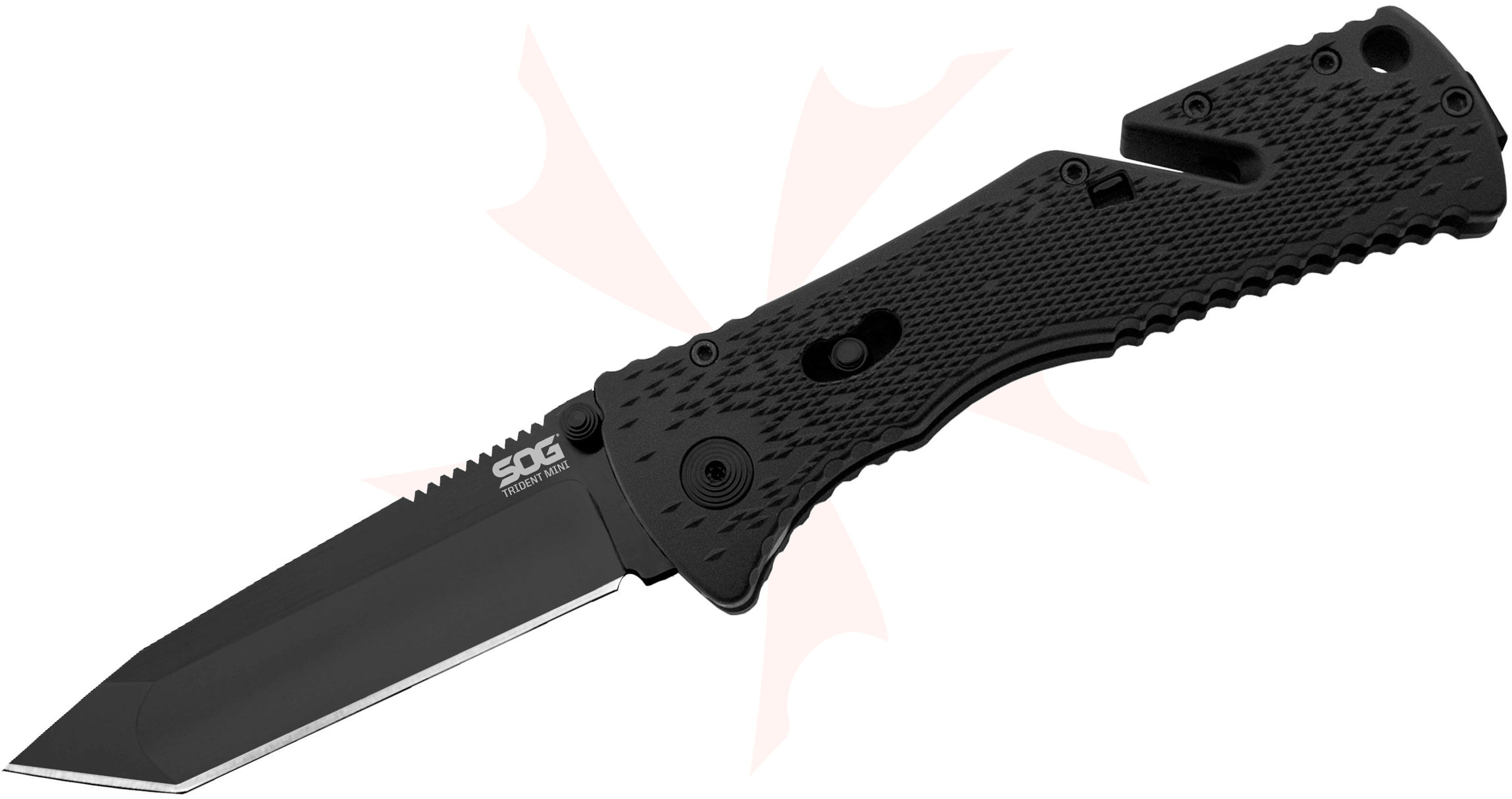 SOG Trident Mini Folding Knife Assisted 3.15" Black Plain Tanto Blade ...
