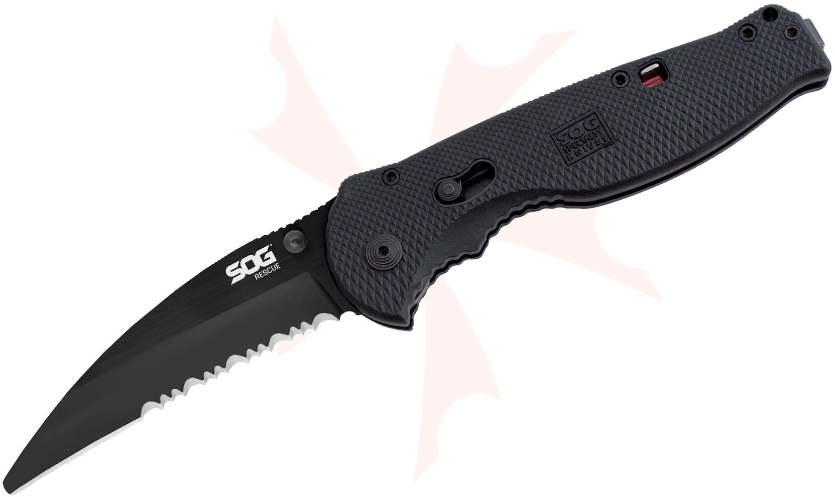 SOG Flash Rescue Folding Knife Assisted 3.5" Black Combo Blade, Black ...