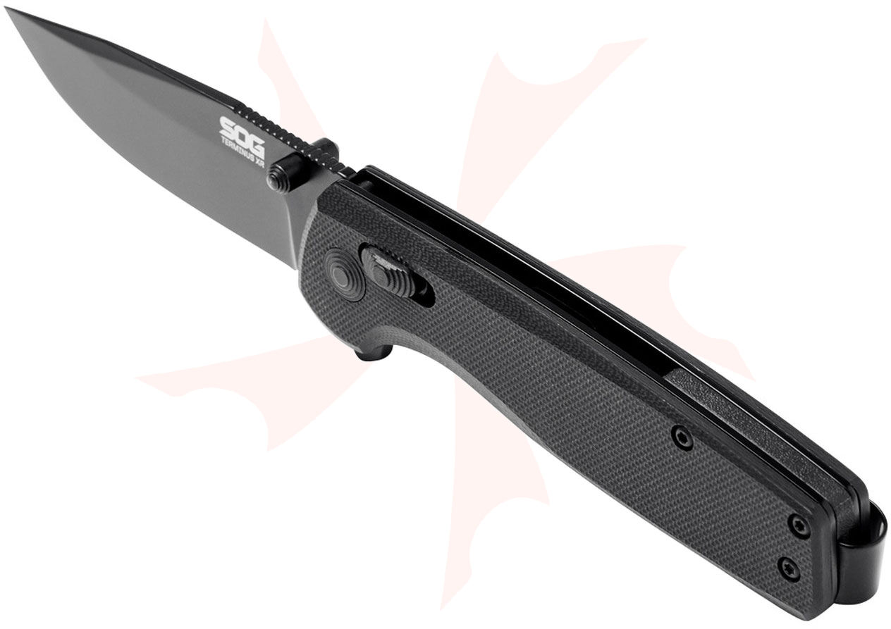 SOG Terminus XR Flipper Knife 2.95" Black D2 Clip Point Blade, Black ...