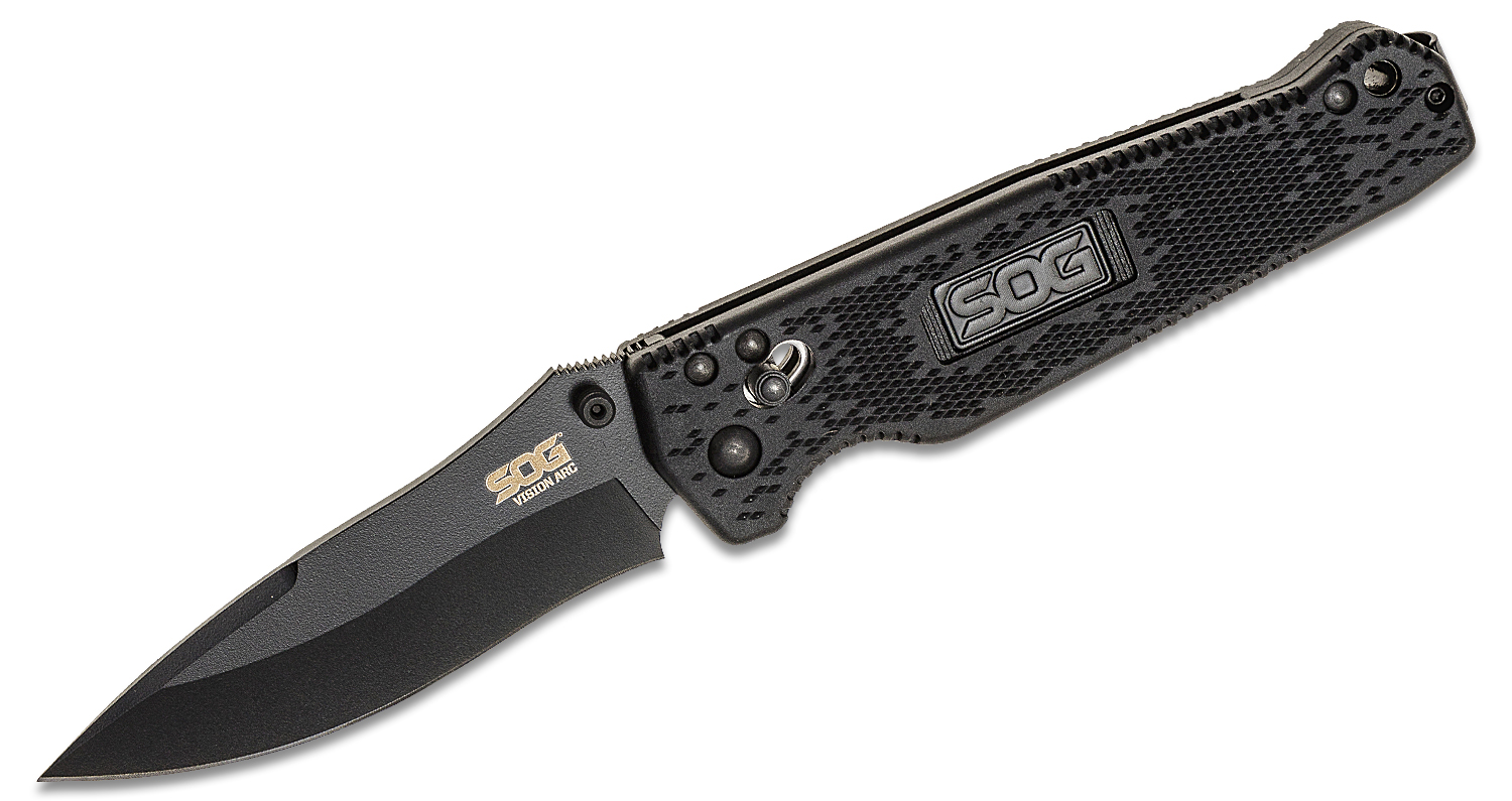 SOG Vision Arc Folding Knife 3.8" Black VG10 Blade, GRN Handles ...