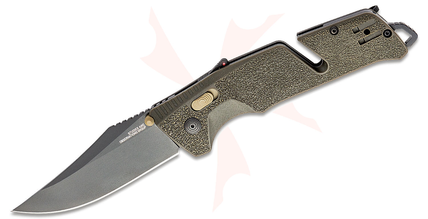 SOG Trident AT Olive Drab Assisted Folding Knife 3.7" D2 Black Plain ...