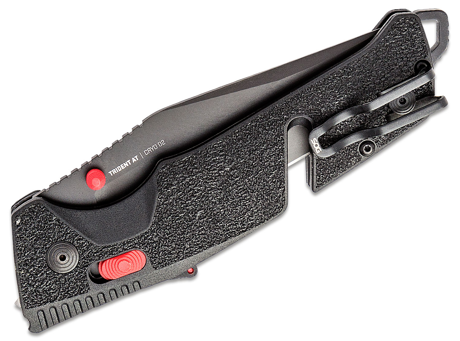 SOG Trident AT Black and Red Assisted Folding Knife 3.7" D2 Black Tanto ...