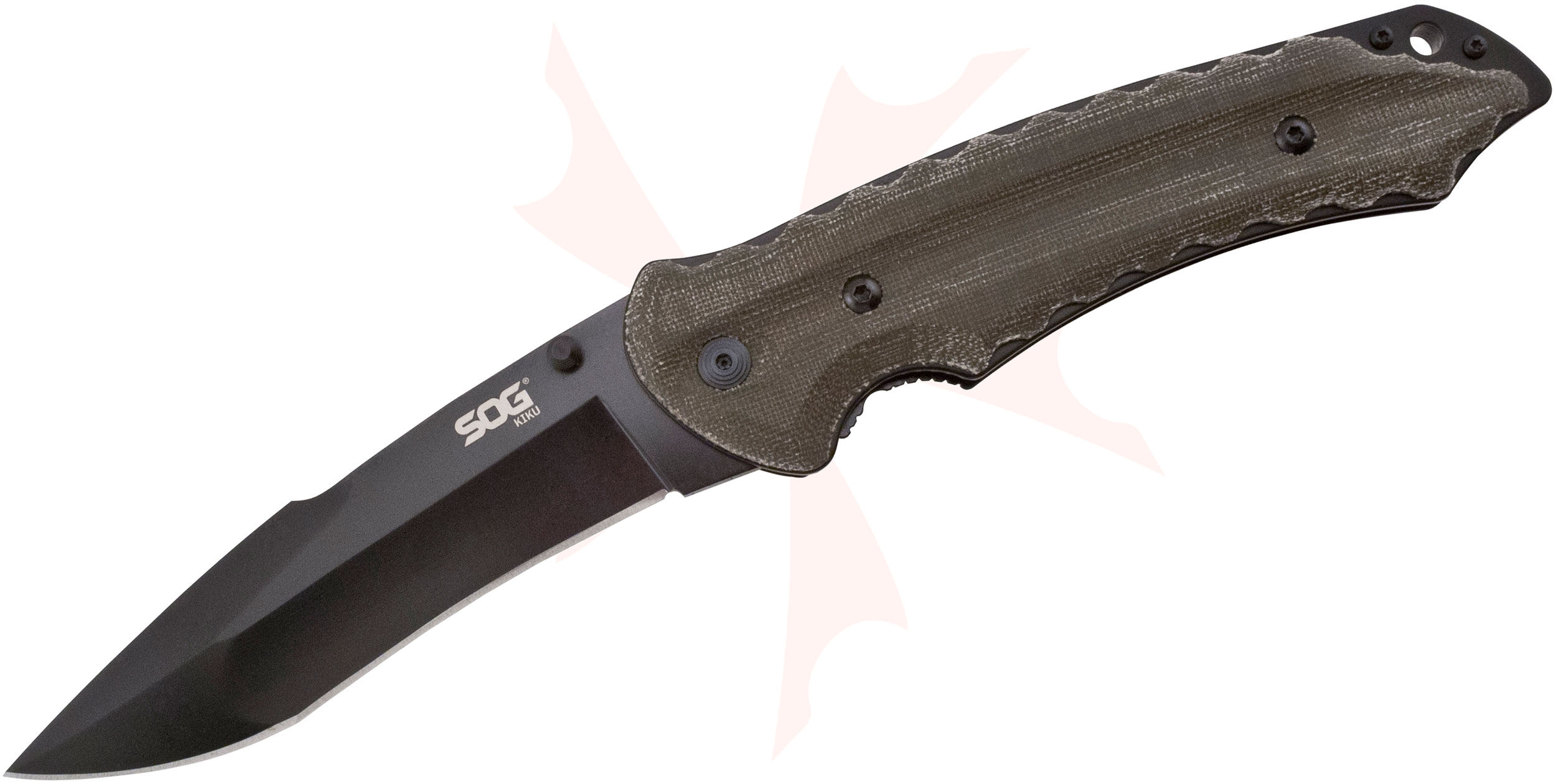 SOG Kiku Folding Knife 4.6" Black Plain Blade, Linen Green Micarta ...
