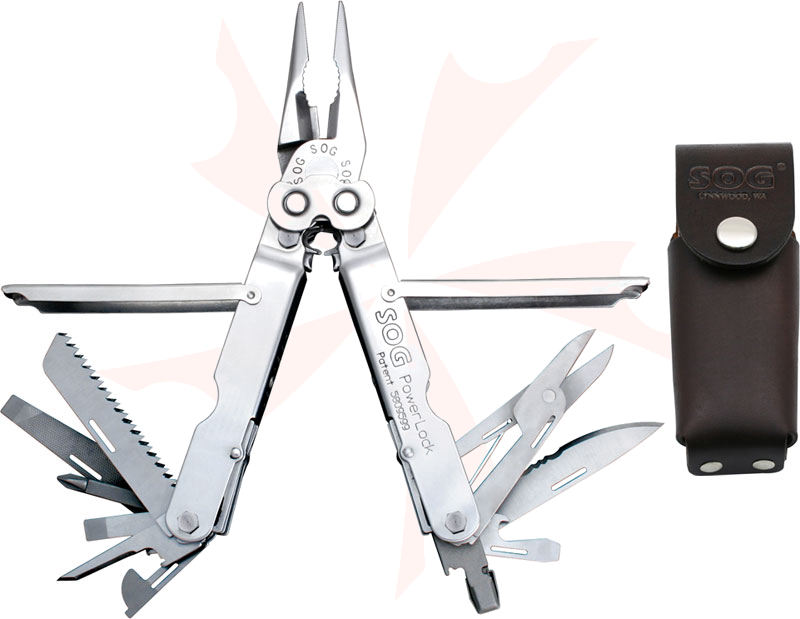 SOG PowerLock Stainless Finish Multi-Tool with Leather Sheath ...