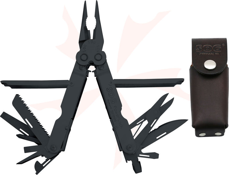 SOG PowerLock Black Oxide Finish Multi-Tool with Leather Sheath ...