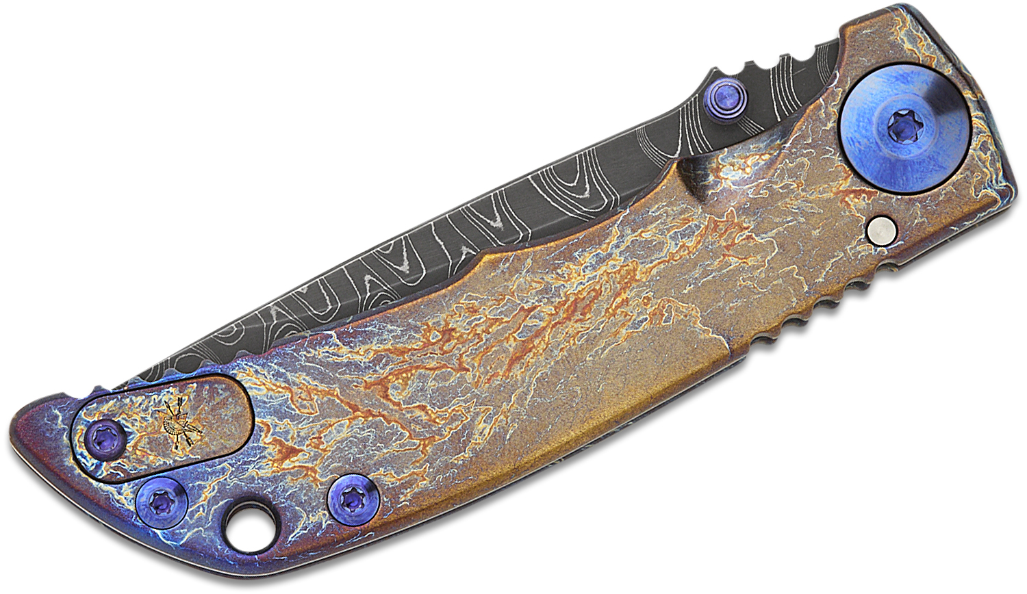 Spartan Blades SHF 3.25 Harsey Folding Knife 3.25" Nichols Damascus Blade, Storm Watch Titanium ...