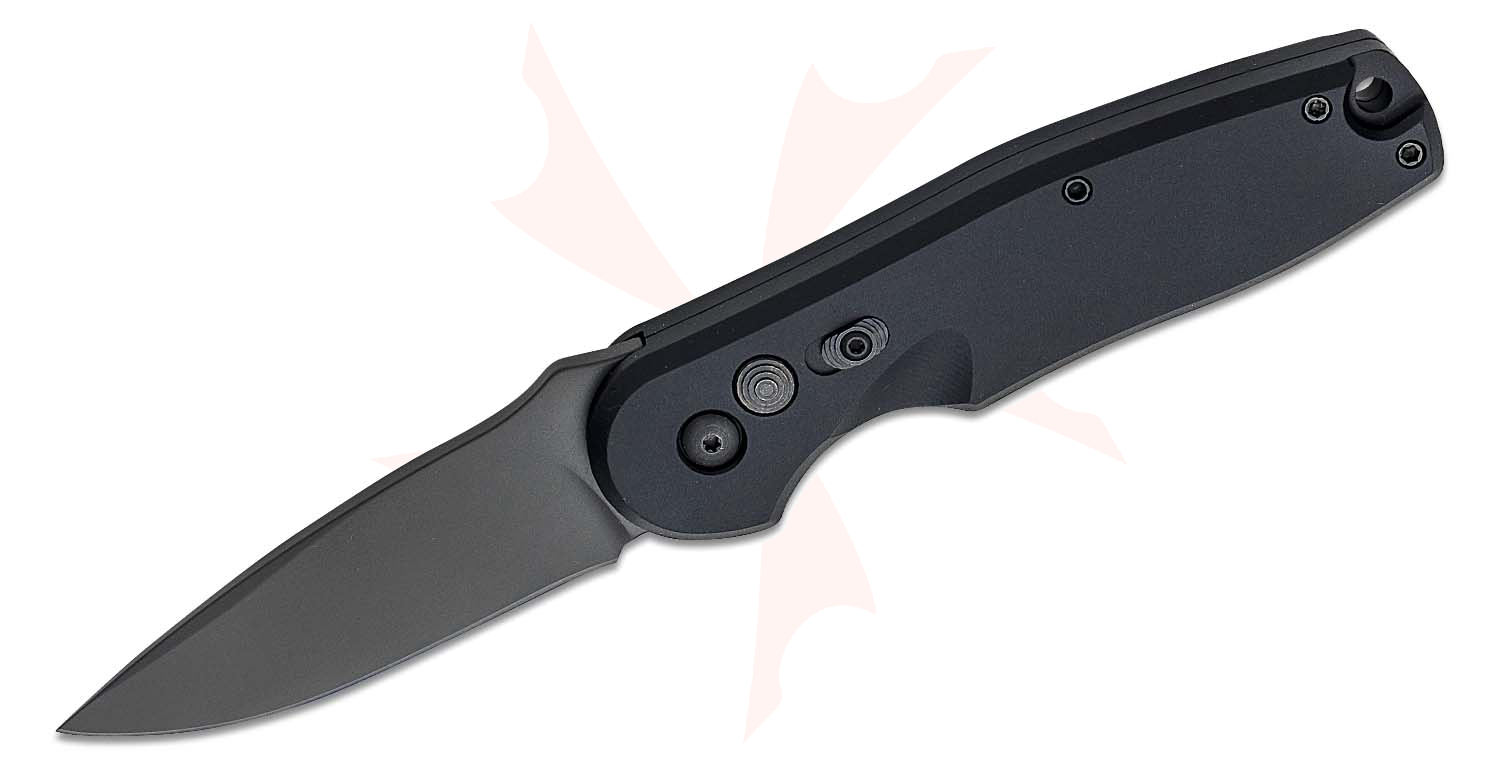 Spartan Blades Zelos AUTO Folding Knife 3.25" S45VN Black PVD Plain Blade, Black Aluminum ...