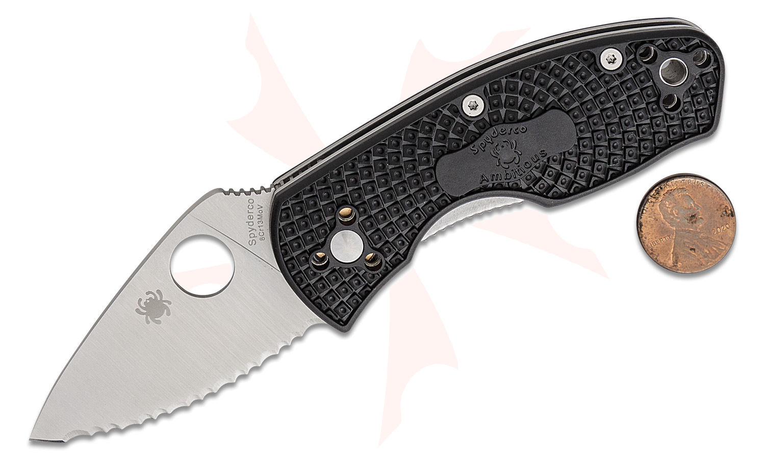 Spyderco Ambitious Lightweight Folding Knife 2.31" Satin Serrated Blade ...