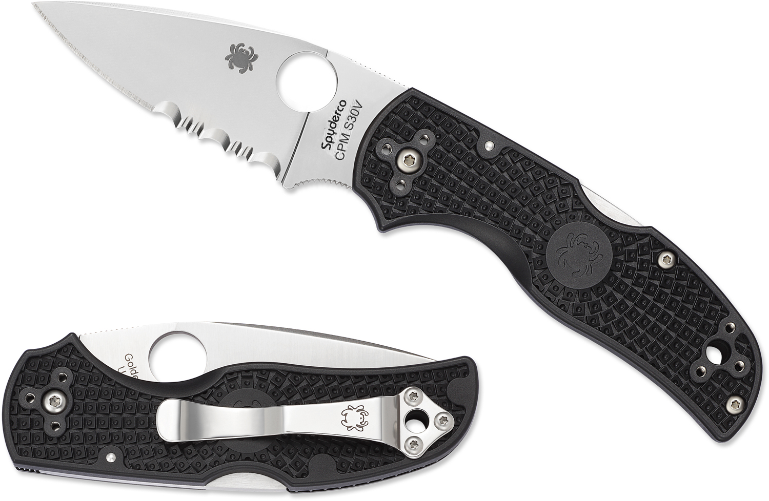Spyderco Native 5 Folding Knife 3" S30V Satin Combo Blade, Black FRN ...