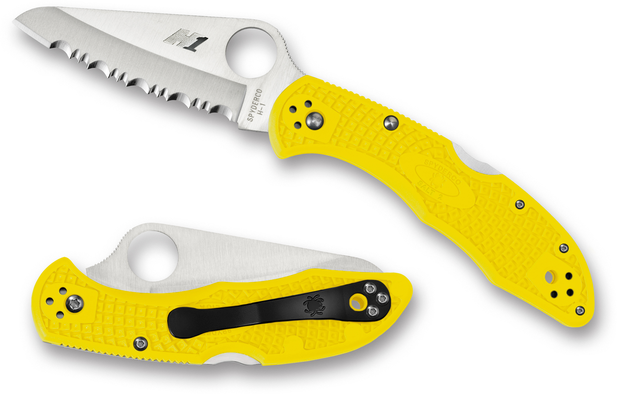 Spyderco Salt 2 Folding Knife 3" Serrated Blade, Yellow FRN Handles ...