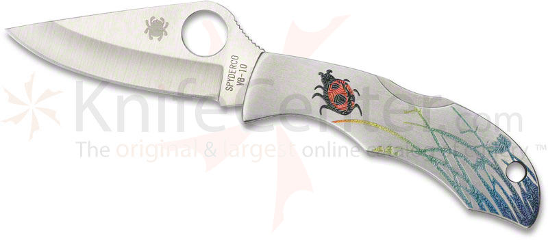 Spyderco LSSP3T Ladybug Tattoo 1-15/16" VG10 Plain Blade, Steel Handles ...
