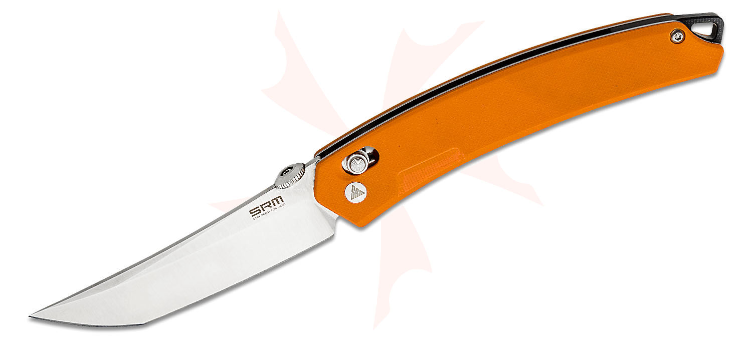 SRM Knives 9211-GJ Folding Knife 3.57" Satin Tanto Blade, Orange G10 ...