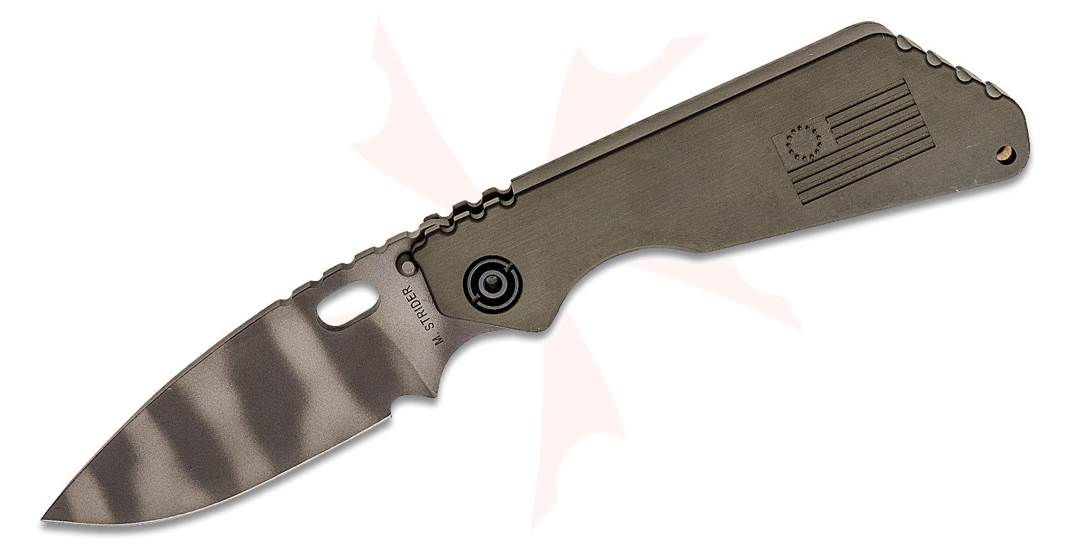 Mick Strider SMF Folding Knife 4" CPM-154 Tiger Striped Blade, OD Green ...