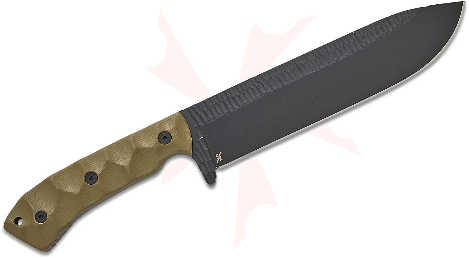 Stroup Knives BK1 Chopper Fixed Blade Knife 8" 1095 Black Cerakote Hand Carved Drop Point Blade ...