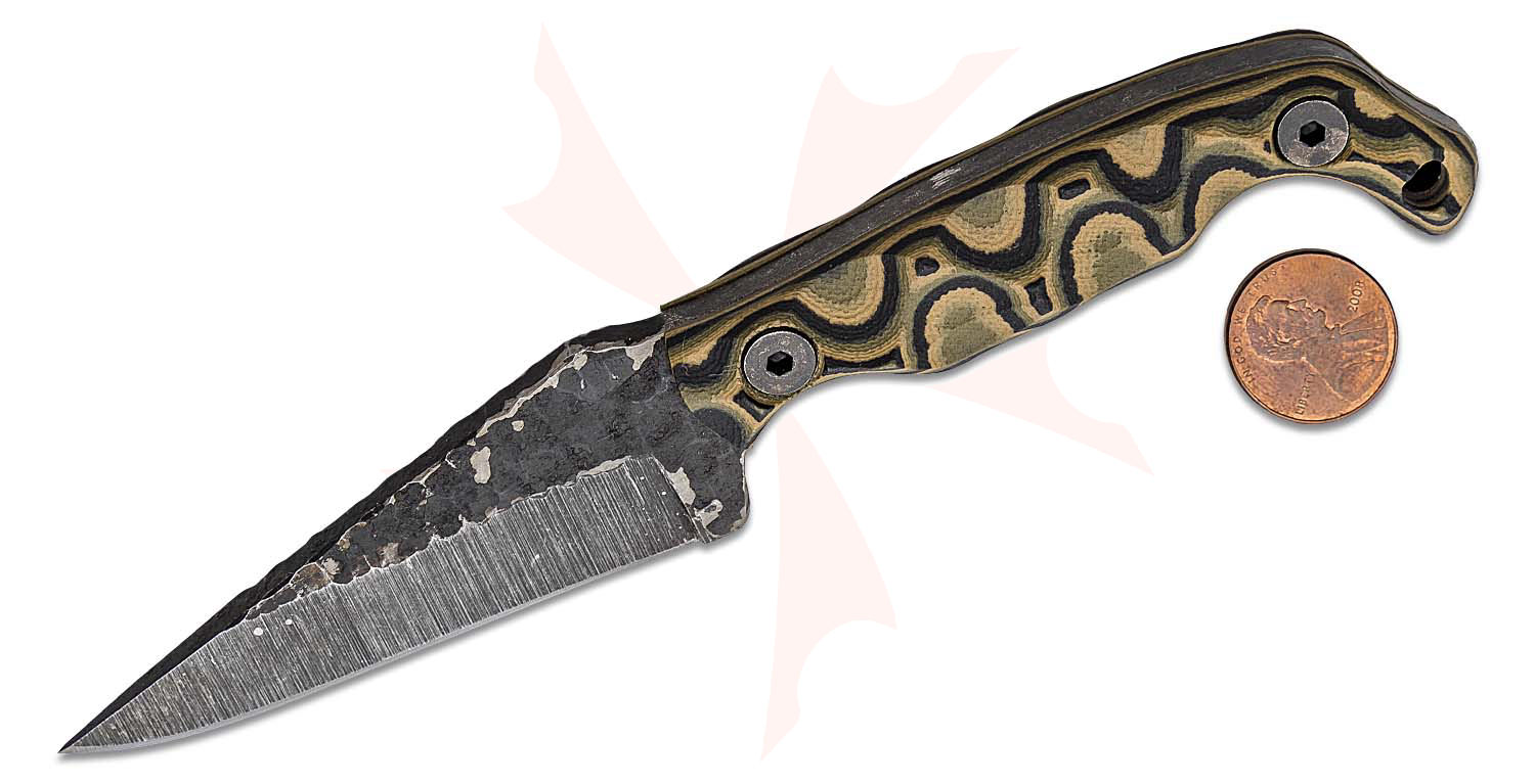 Stroup Knives Mini EDC Fixed Blade Knife 3.25" 1095 Hand Carved Pike ...
