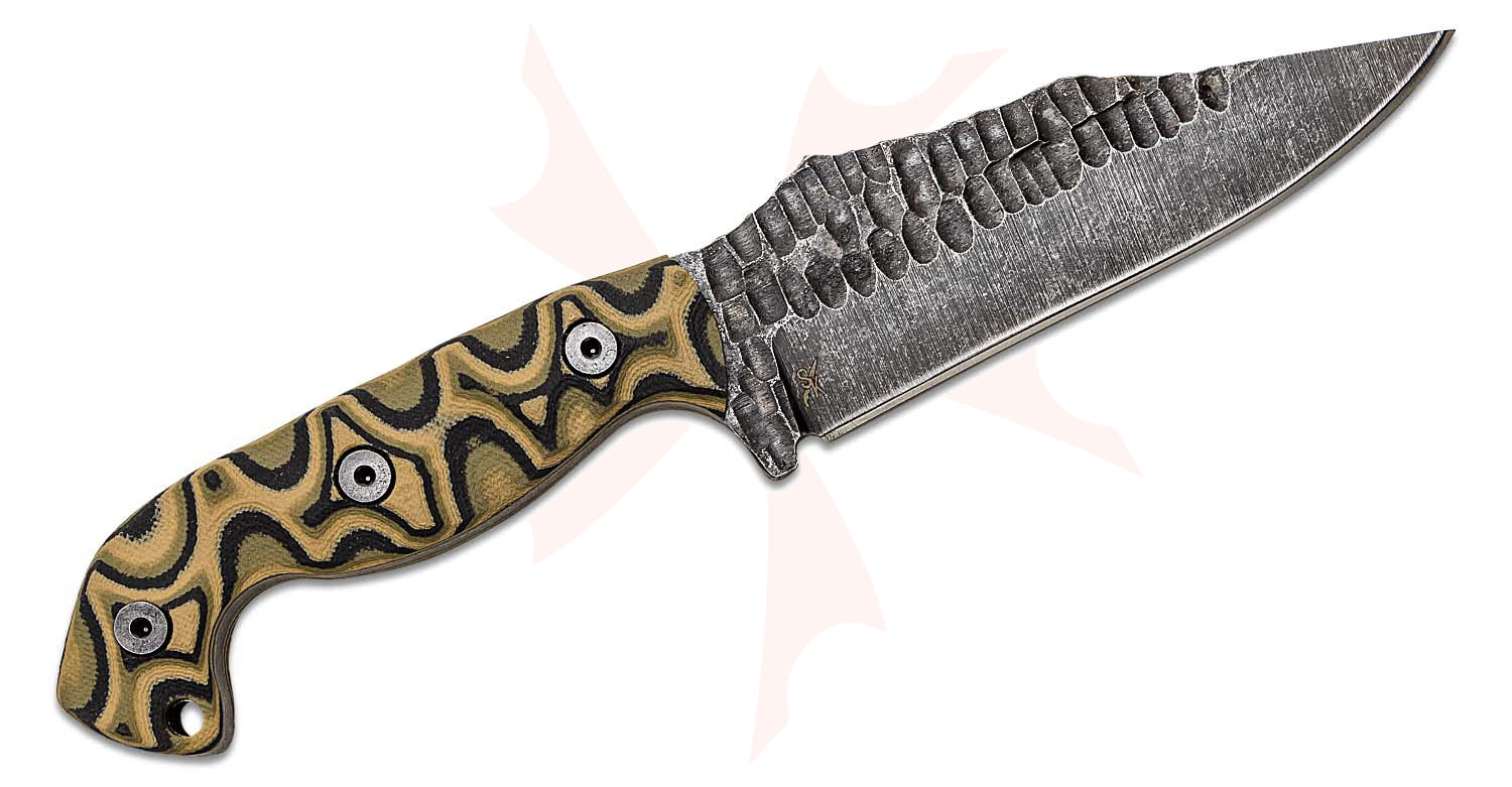 Stroup Knives TU1 Tactical Use Fixed Blade Knife 5" 1095 Hand Carved Clip Point Blade, Milled ...