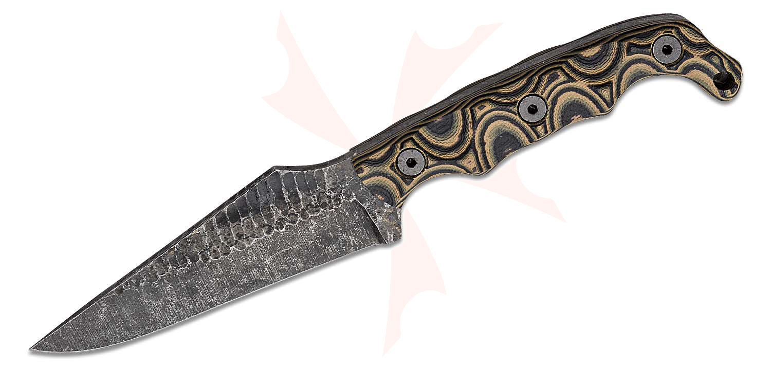 Stroup Knives TU2 Tactical Use Fixed Blade Knife 4.5" 1095 Hand Carved Pike Blade, Milled Camo ...