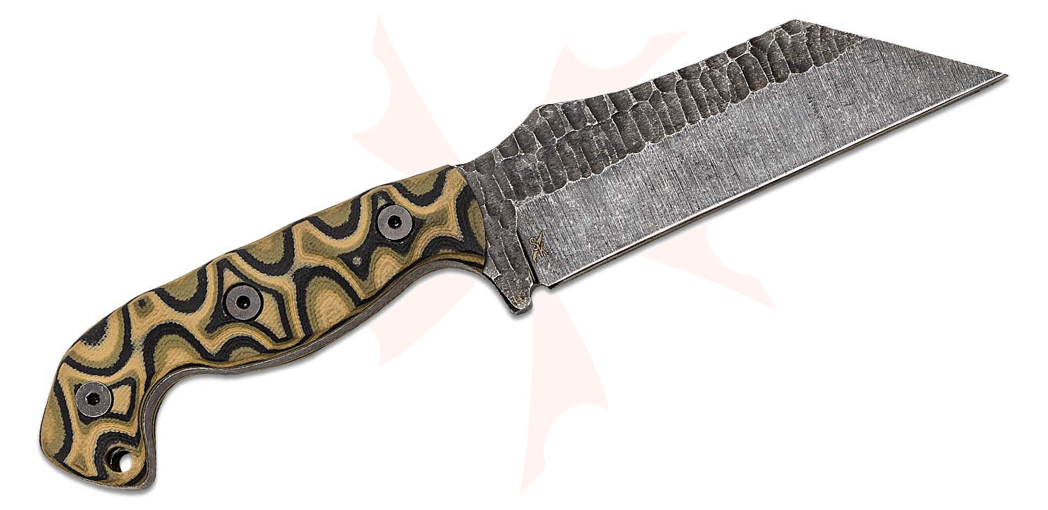 Stroup Knives TU3 Tactical Use Fixed Blade Knife 5" 1095 Hand Carved Wharncliffe, Milled Camo ...