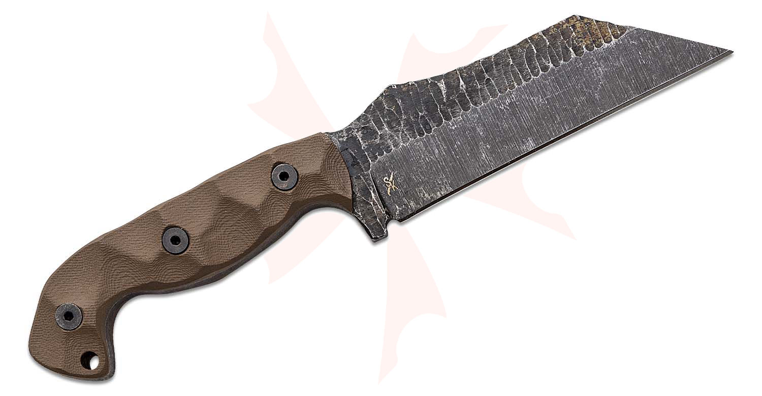 Stroup Knives TU3 Tactical Use Fixed Blade Knife 5" 1095 Hand Carved Wharncliffe, Milled Flat ...