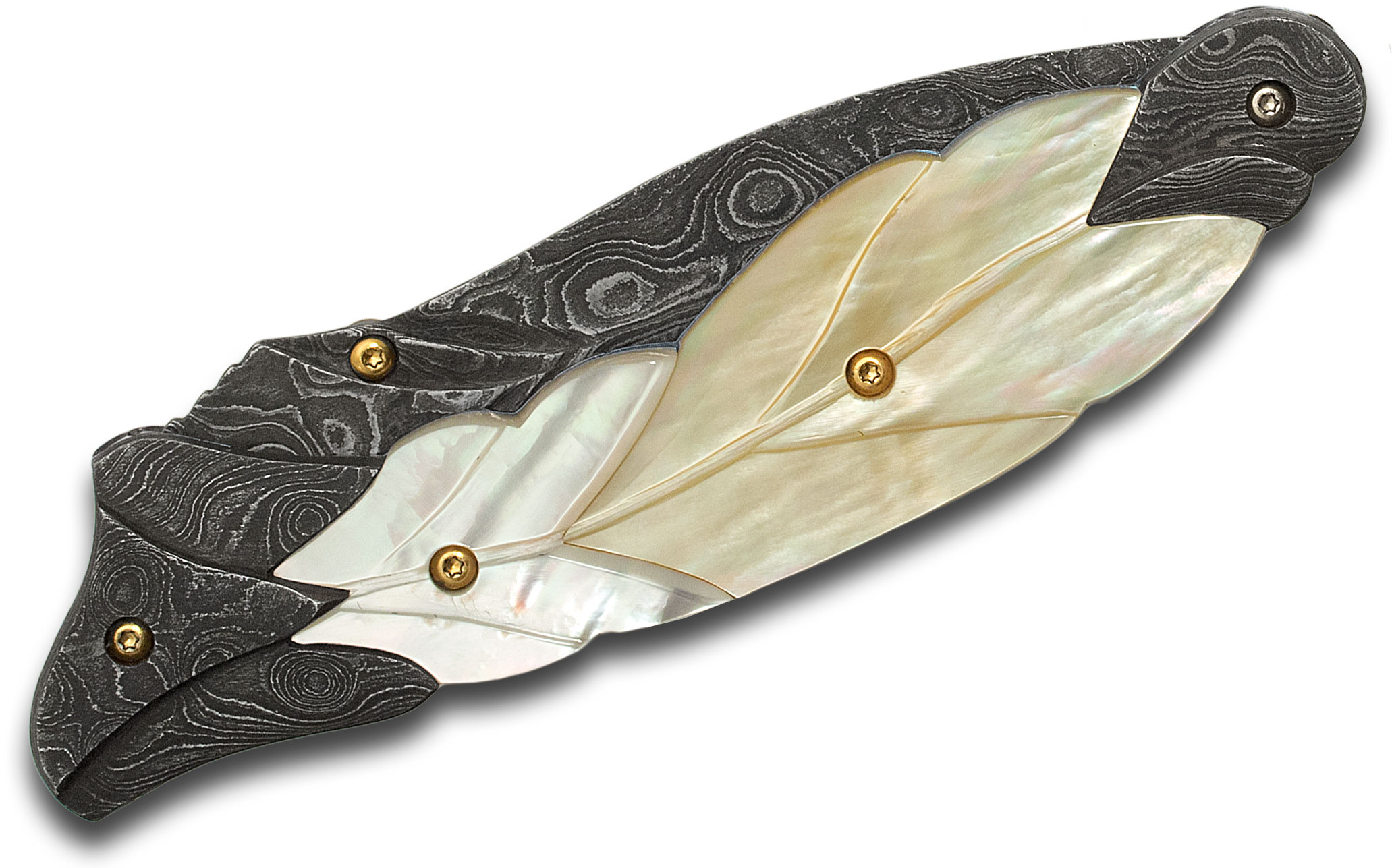 Suchat Custom Knives Feather Folding Knife 2.875" Damascus Drop Point ...